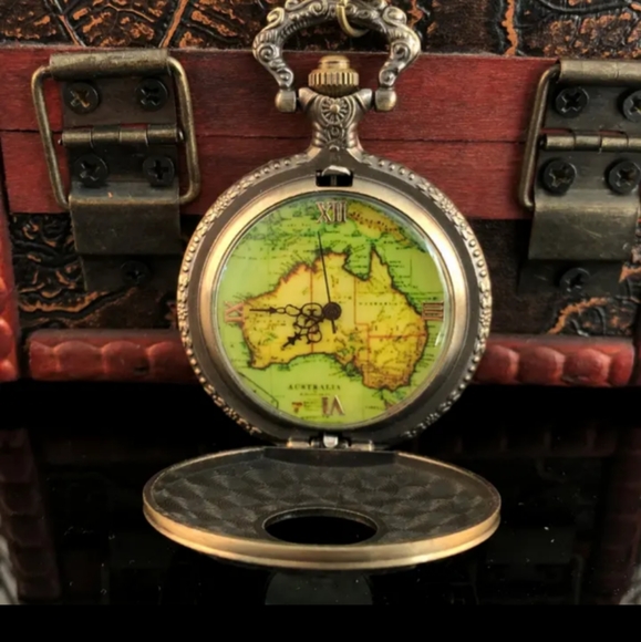 Quartz | Accessories | Antique Vintage Themed Map Pattern Pocket Watch ...